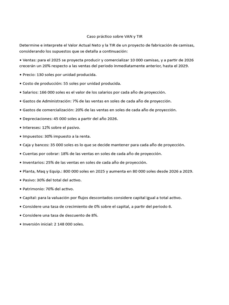 Caso Práctico Sobre VAN y TIR | PDF