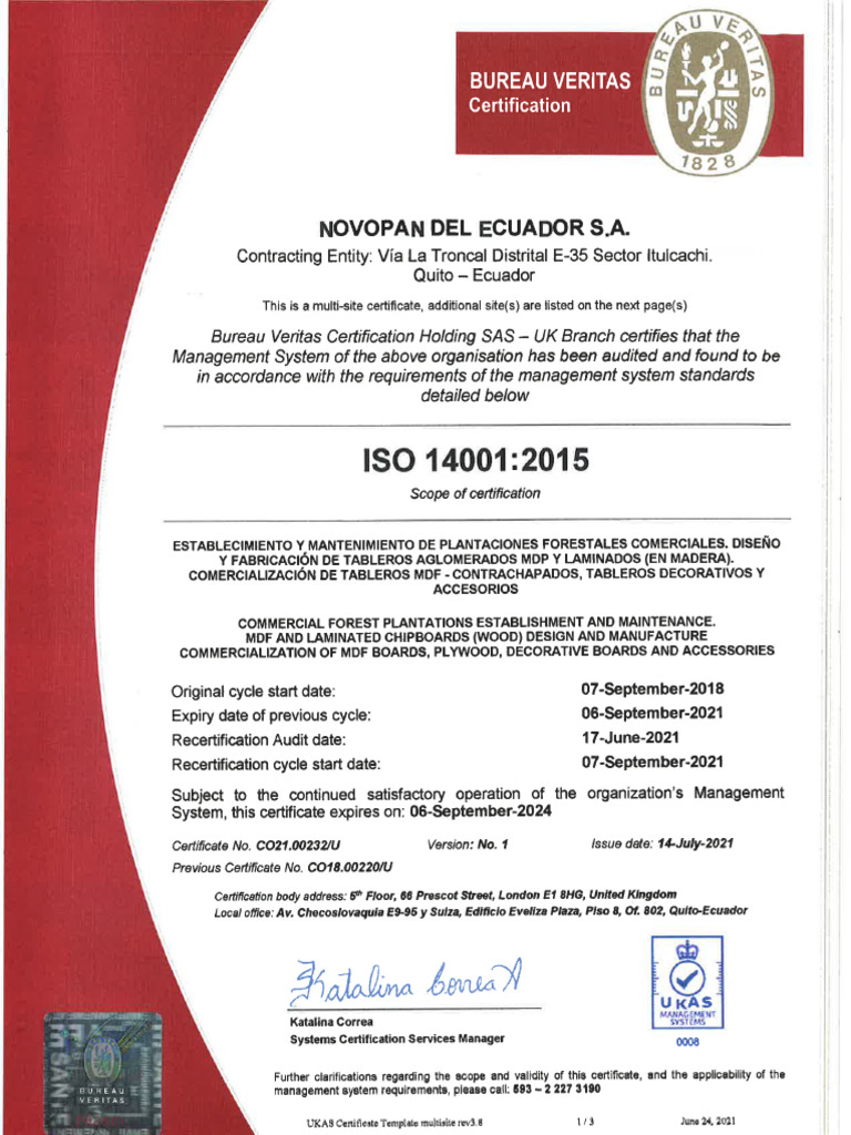 CERTIFICADO ISO 14001 2015 | PDF