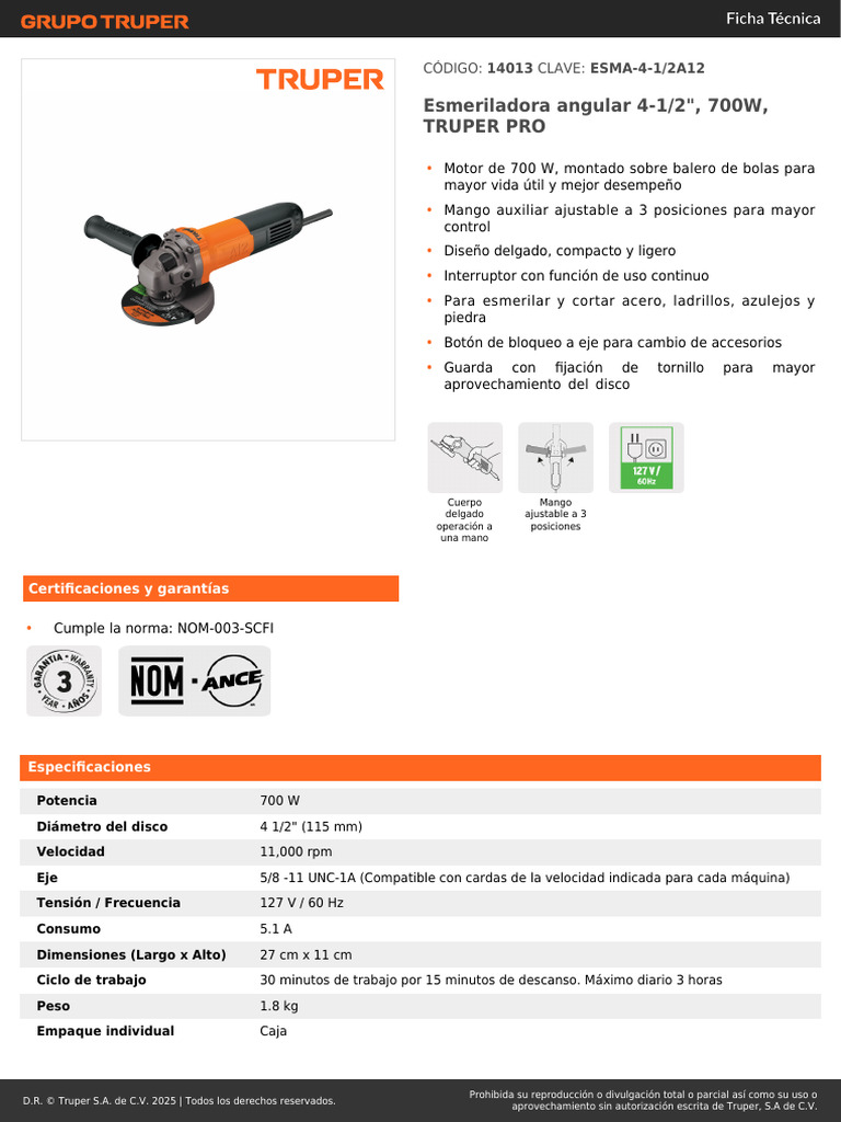 Ficha tecnica-PULIDORA TRUPER | PDF