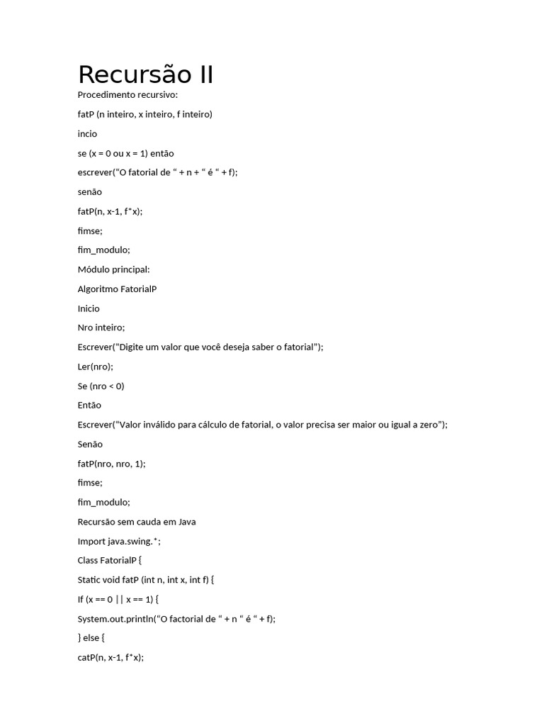 Recursão II | PDF | Recursão | Ciência da Computação Teórica