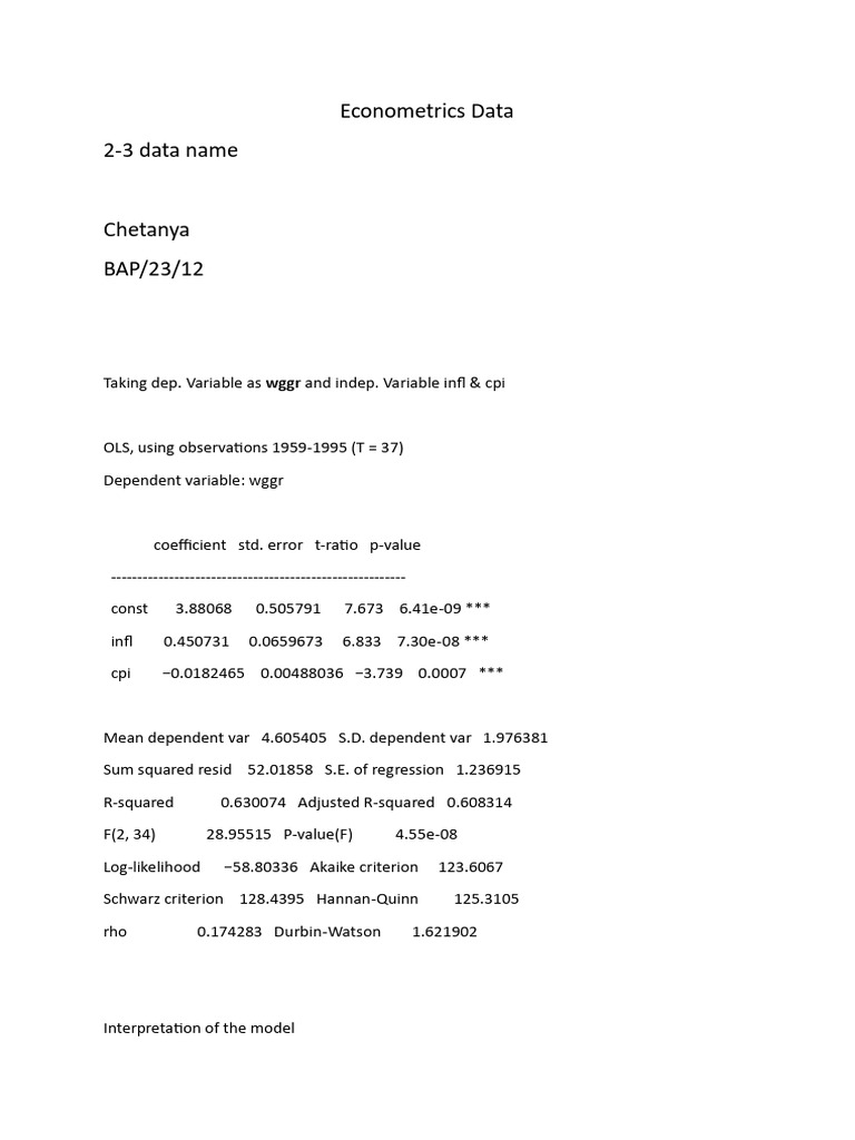 Chetanya Bap 23 12 Econometrics | PDF | Coefficient Of Determination | Errors And Residuals