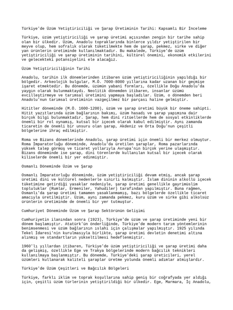 Uzum Yetistiriciligi Ve Sarap Uretimi Tarihi Turkiye | PDF