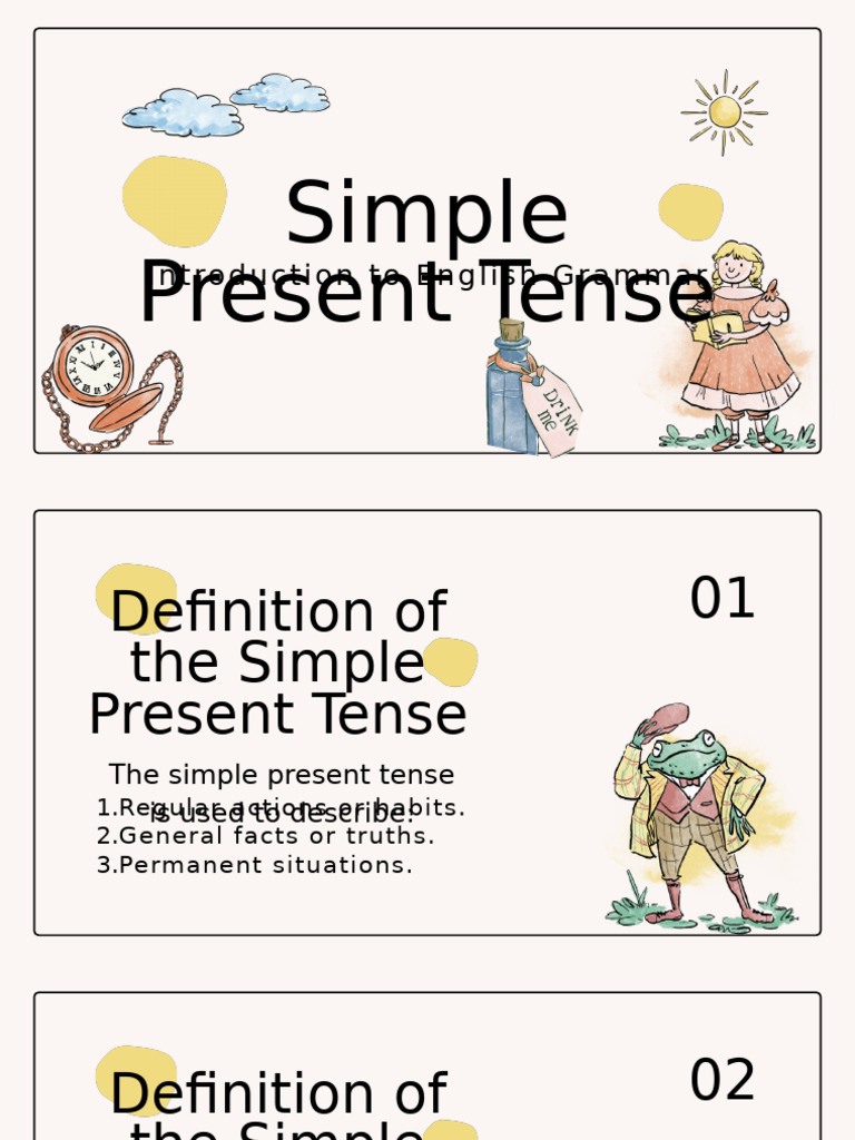 Simple Present Tense Grammar Presentation in Cream Friendly Hand Drawn ...