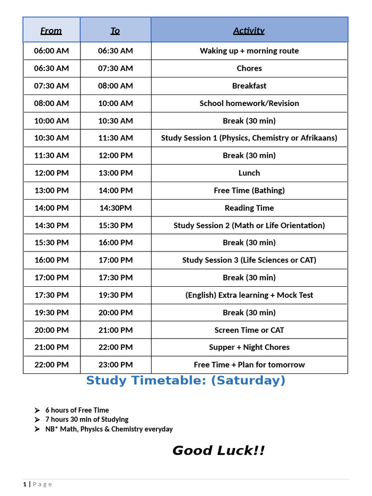 My Actual Study Schedule | PDF