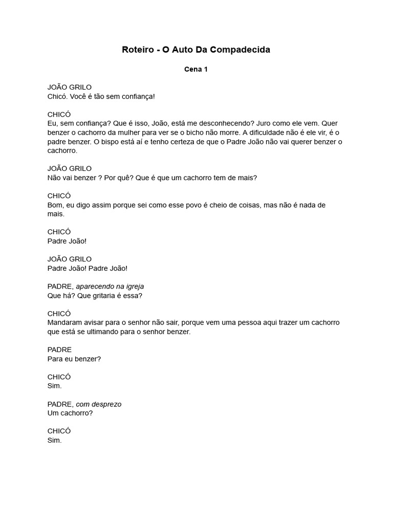 Roteiro - o Auto Da Compadecida | PDF | Cães | Maria, mãe de Jesus