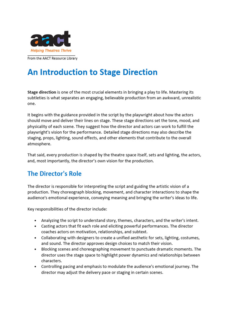 Introduction To Stage Direction | PDF | Emotions | Actor