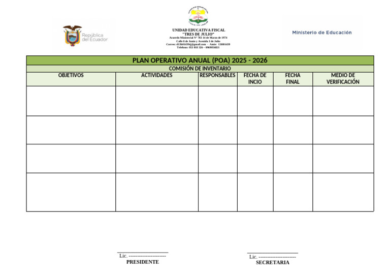 Formato Poa 2025 - 2026 | PDF