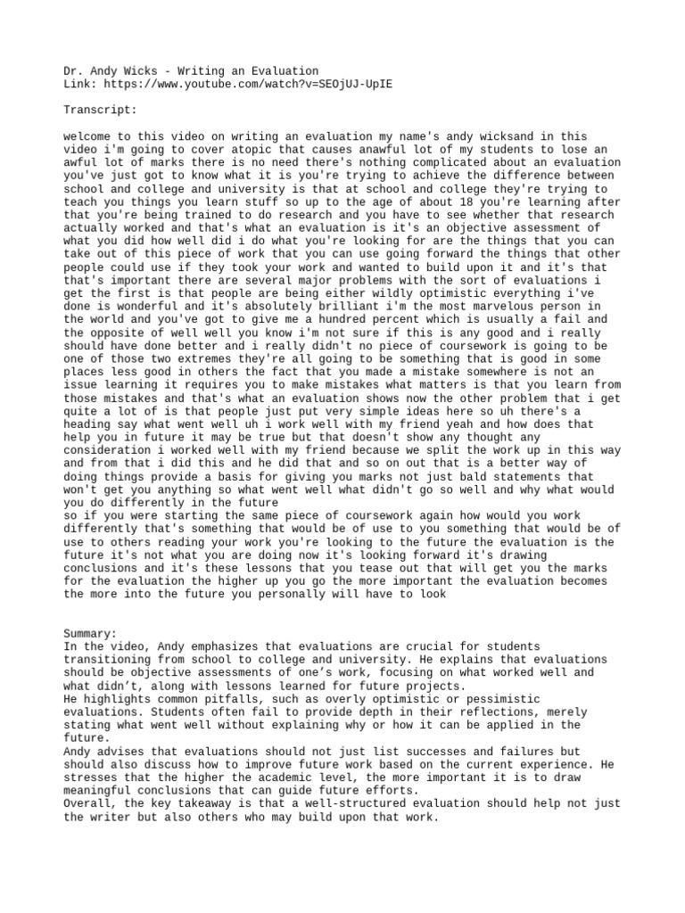 Dr. Andy Wicks - Writing an Evaluat | PDF | Evaluation | Usability