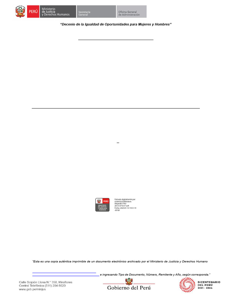 Memorando 000100-2023-Jus-Oga PDF | PDF | Justicia | Crimen y violencia