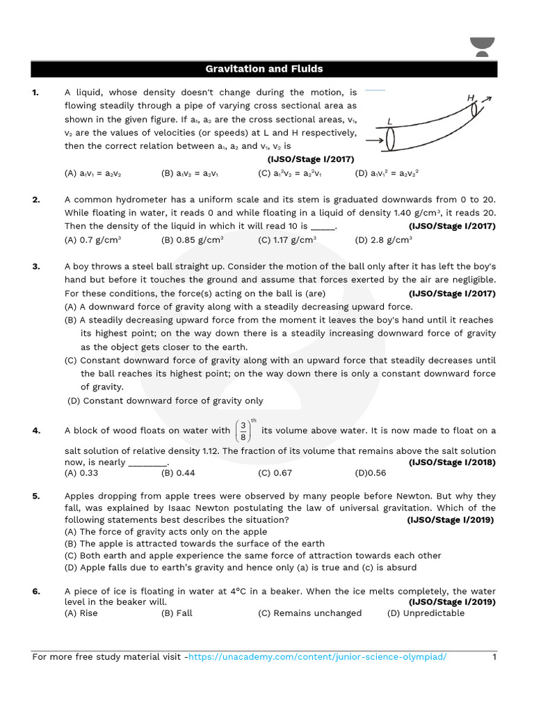Gravitation and Fluid Questions | PDF | Force | Gravity