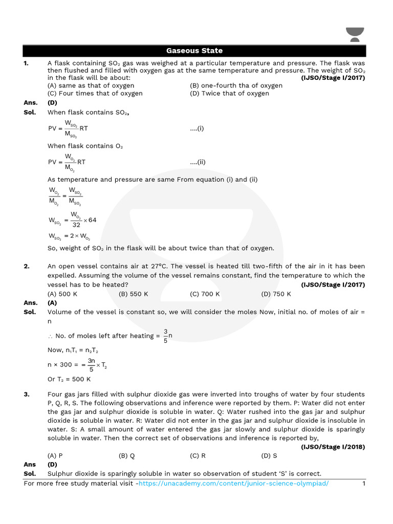 Gaseous State With Solution | PDF | Gases | Solubility