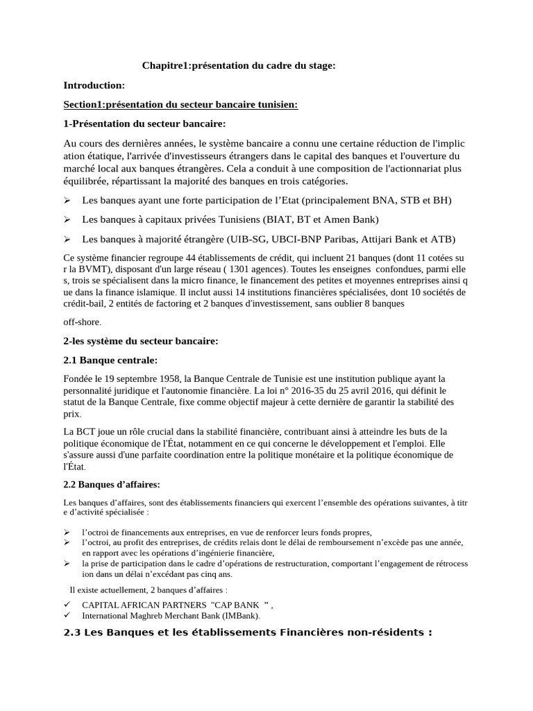 Présentation de la BIAT et du secteur bancaire | PDF | Banques ...