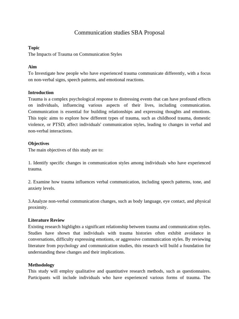 Communication Studies SBA Proposal | PDF | Psychological Trauma ...