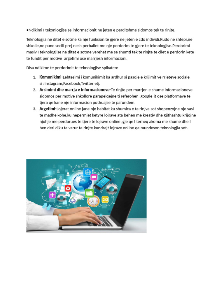 Ndikimi I Tekonlogjise Se Informacionit Ne Jeten e Perditshme Sidomos ...