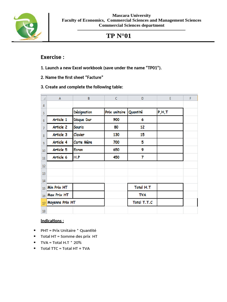 TP01 Excel | PDF