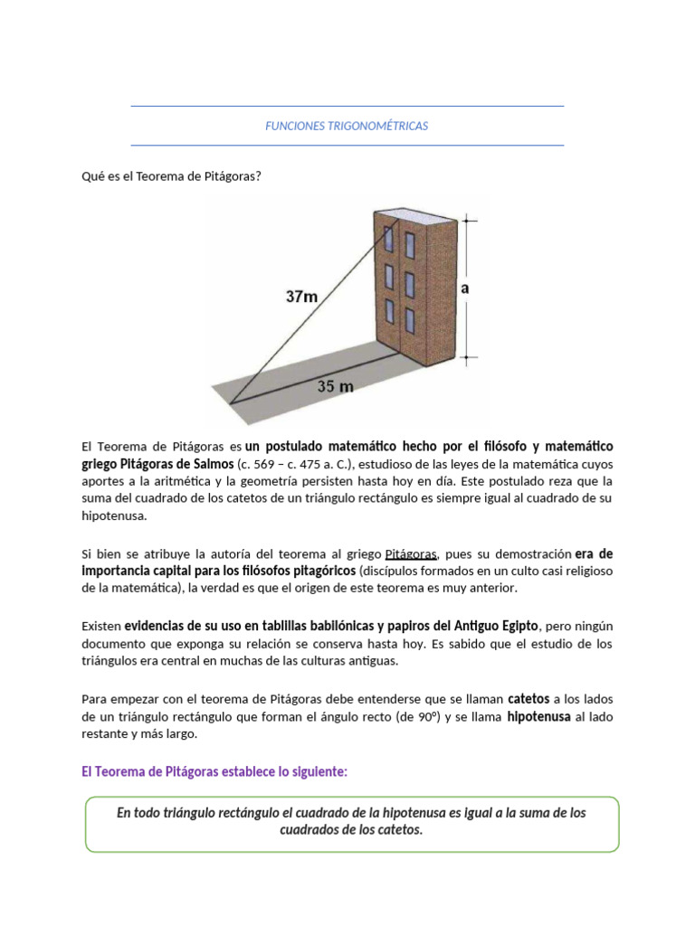 Teorema de Pitágoras y Triángulos Rectángulos | PDF
