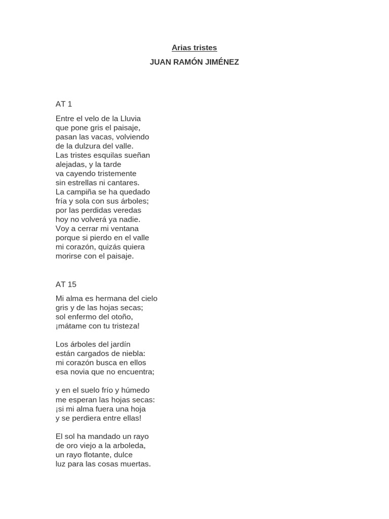 Arias Tristes de Juan Ramón Jiménez | PDF