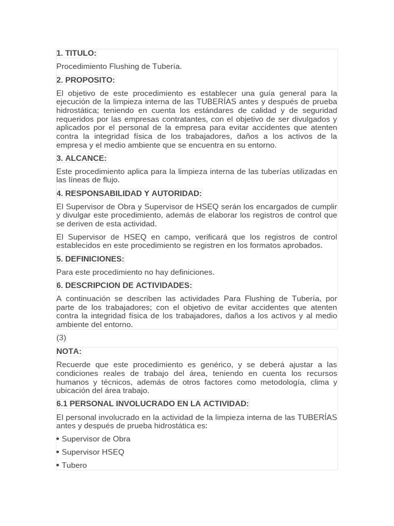 procedimiento de flushing | PDF | Agua | Filtración