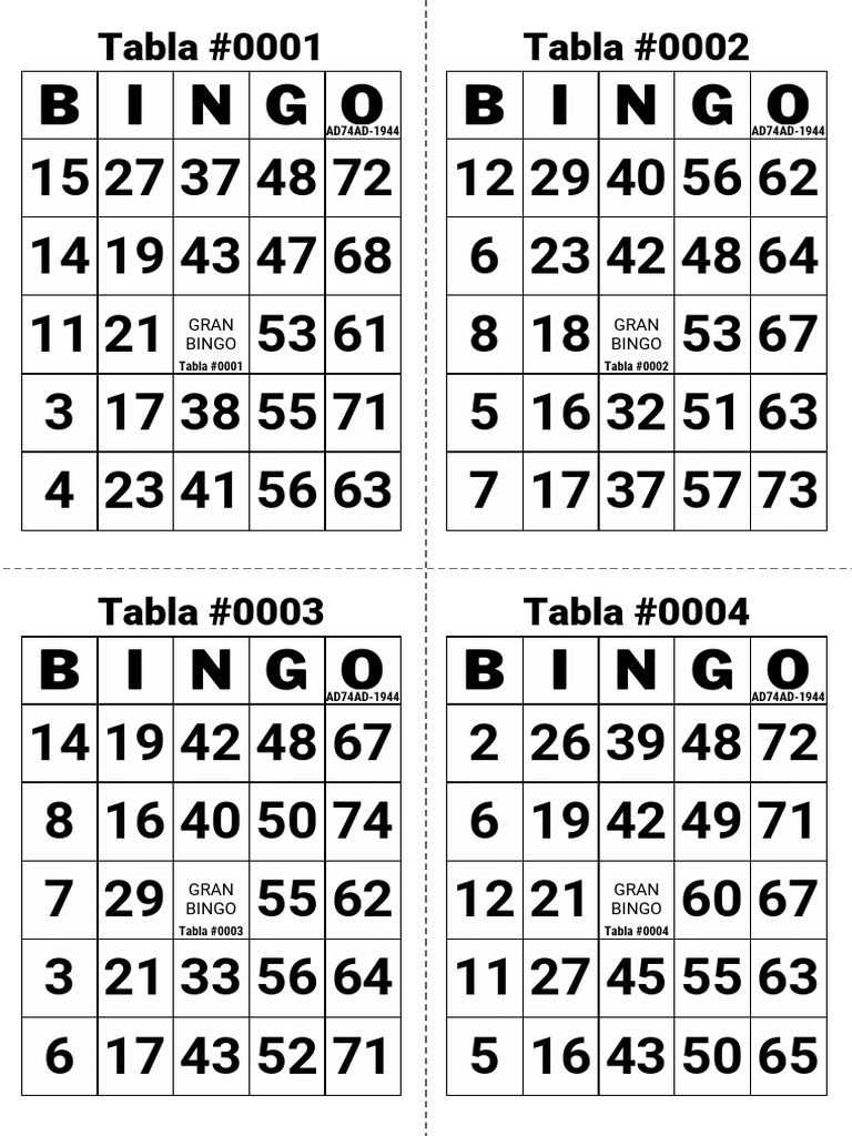 Tablas de Bingo para Juegos Diversos | PDF