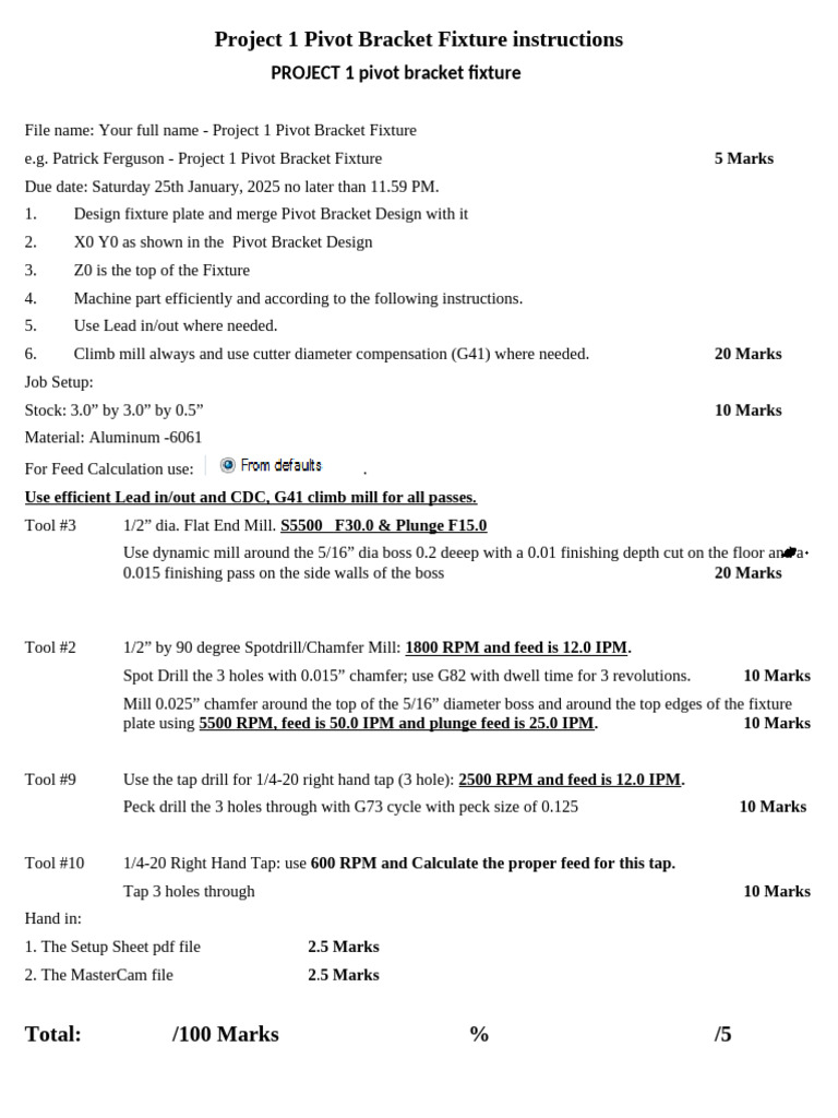 Project 1 Pivot Bracket Fixture Instructions | PDF