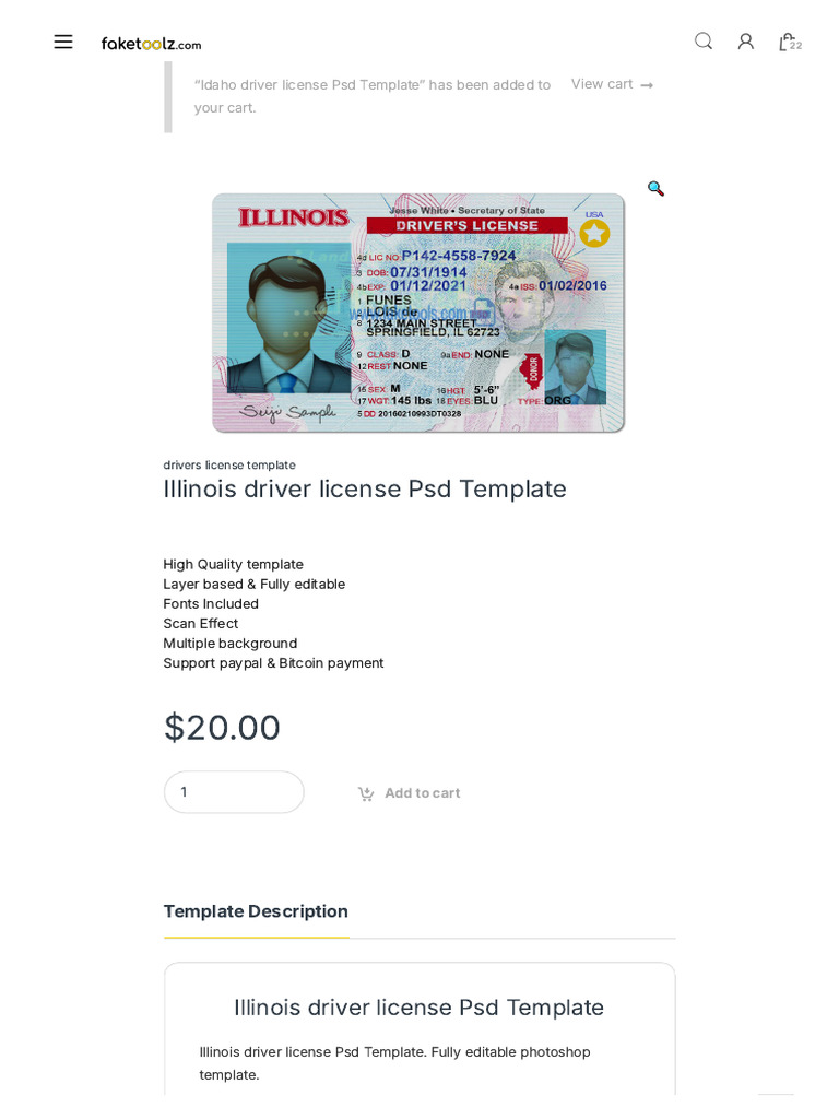Illinois Driver License PSD Template - High Quality PSD Template | PDF ...