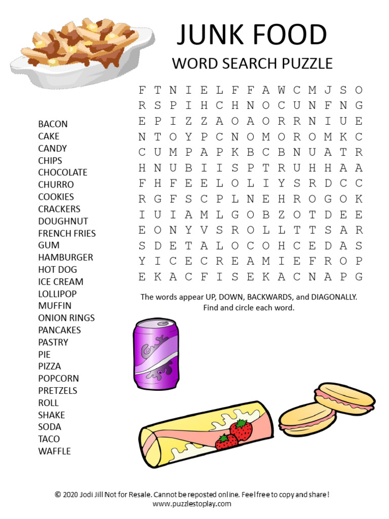 Junk Food Word Search Puzzle | PDF