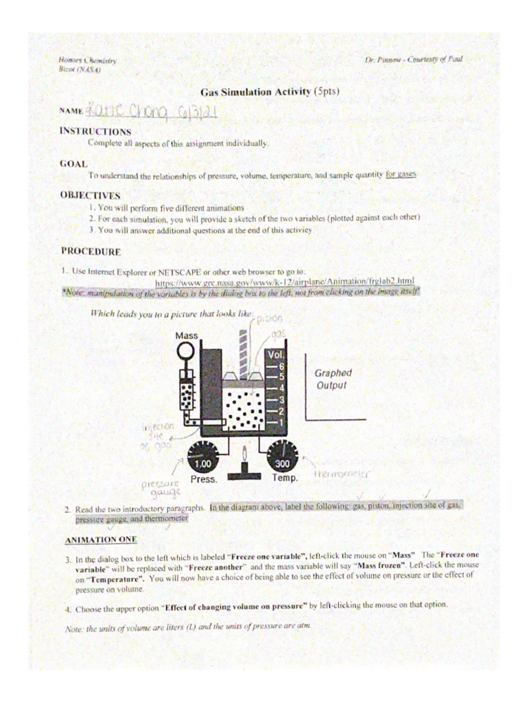 Gas Simulation Activity | PDF