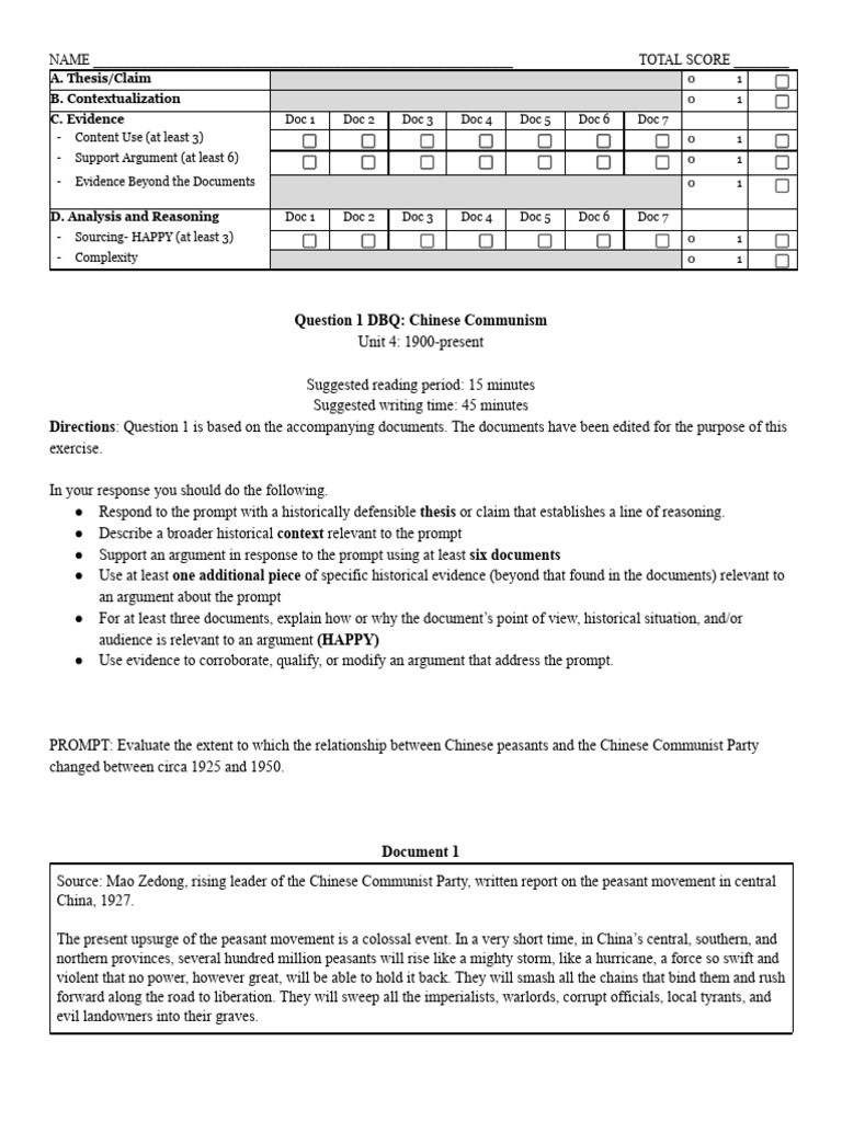 DBQ 1900-Pres - Chinese Communism (2014) | PDF | Peasant | Marriage