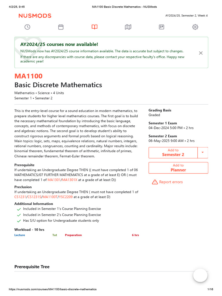 MA1100 Basic Discrete Mathematics - NUSMods | PDF | Mathematics | Mathematical Proof
