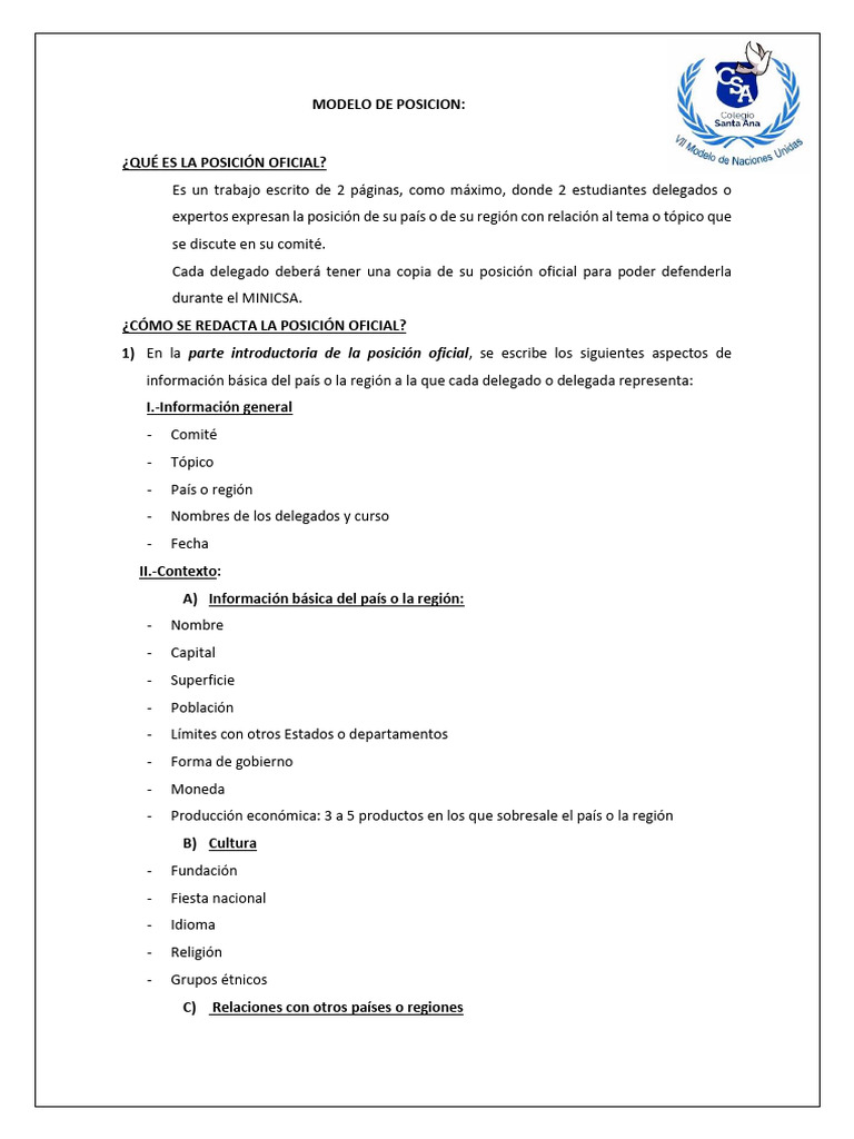 Modelo de Posición Oficial para MINICSA | PDF | España