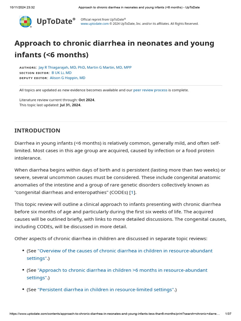 Approach to chronic diarrhea in neonates and young infants (_6 months ...