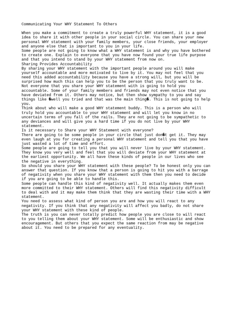 Article - Communicating Your WHY Statement To Others | PDF