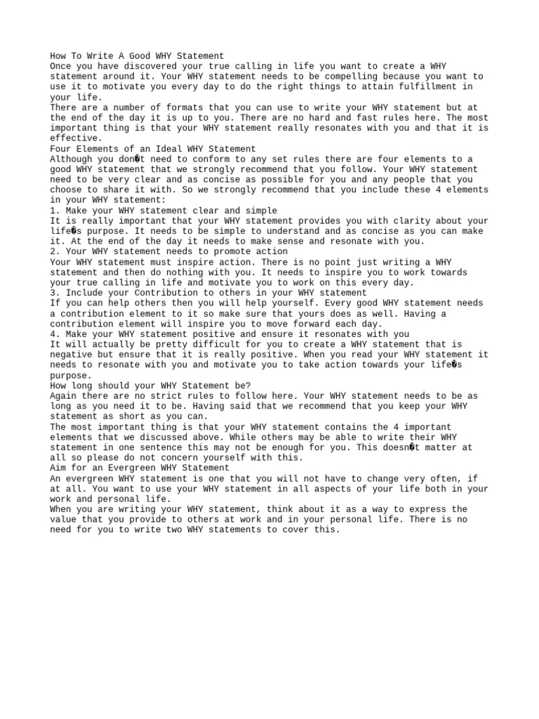 Article - How To Write A Good WHY Statement | PDF