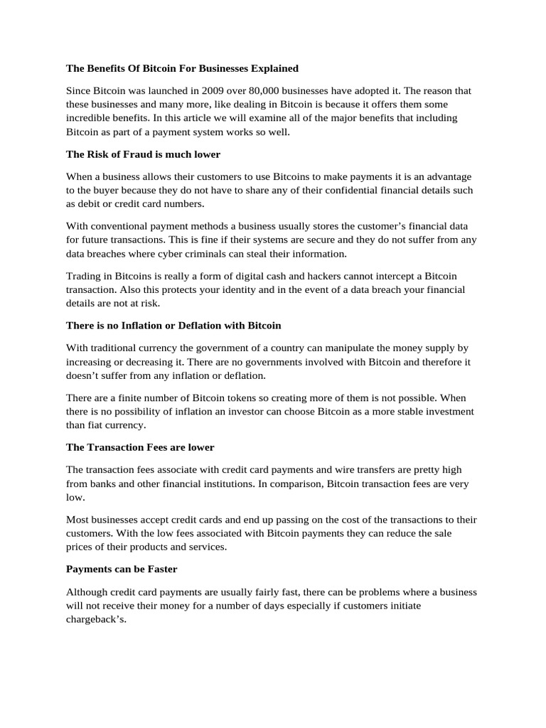 Article - The Benefits of Bitcoin | PDF | Bitcoin | Credit Card