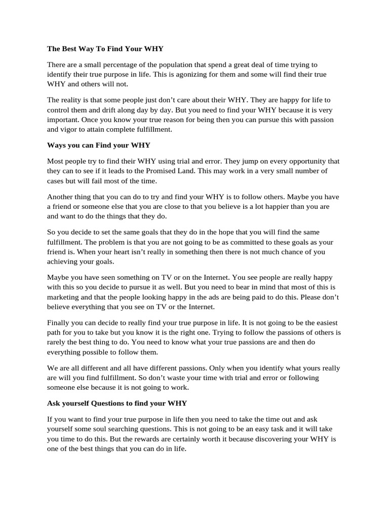 Article - The Best Way To Find Your WHY | PDF | Meaning Of Life