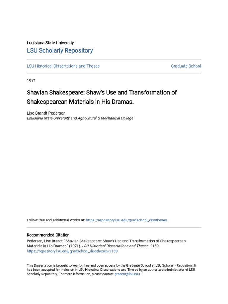 Shavian Shakespeare - Shaws Use and Transformation of Shakespeare | PDF ...