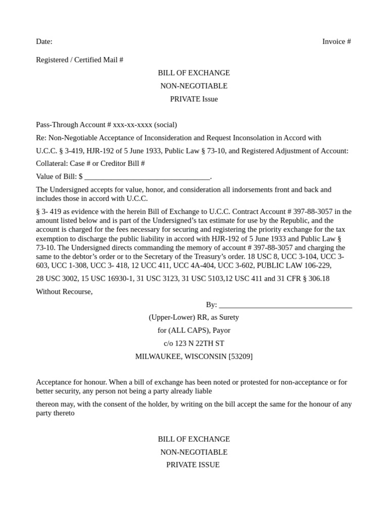 Bill of Exchange Non Negotiable Private Issue Boe | PDF