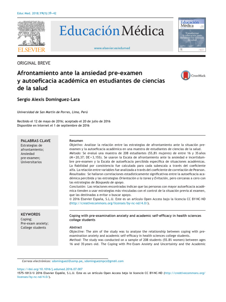 Afrontamiento Ante La Ansiedad Pre Examen y Autoeficacia Acad - 2018 ...