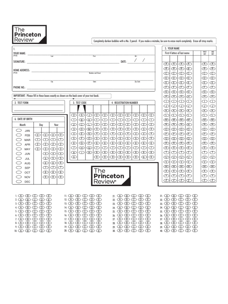 Standardized Test Bubble Sheet Guide | PDF