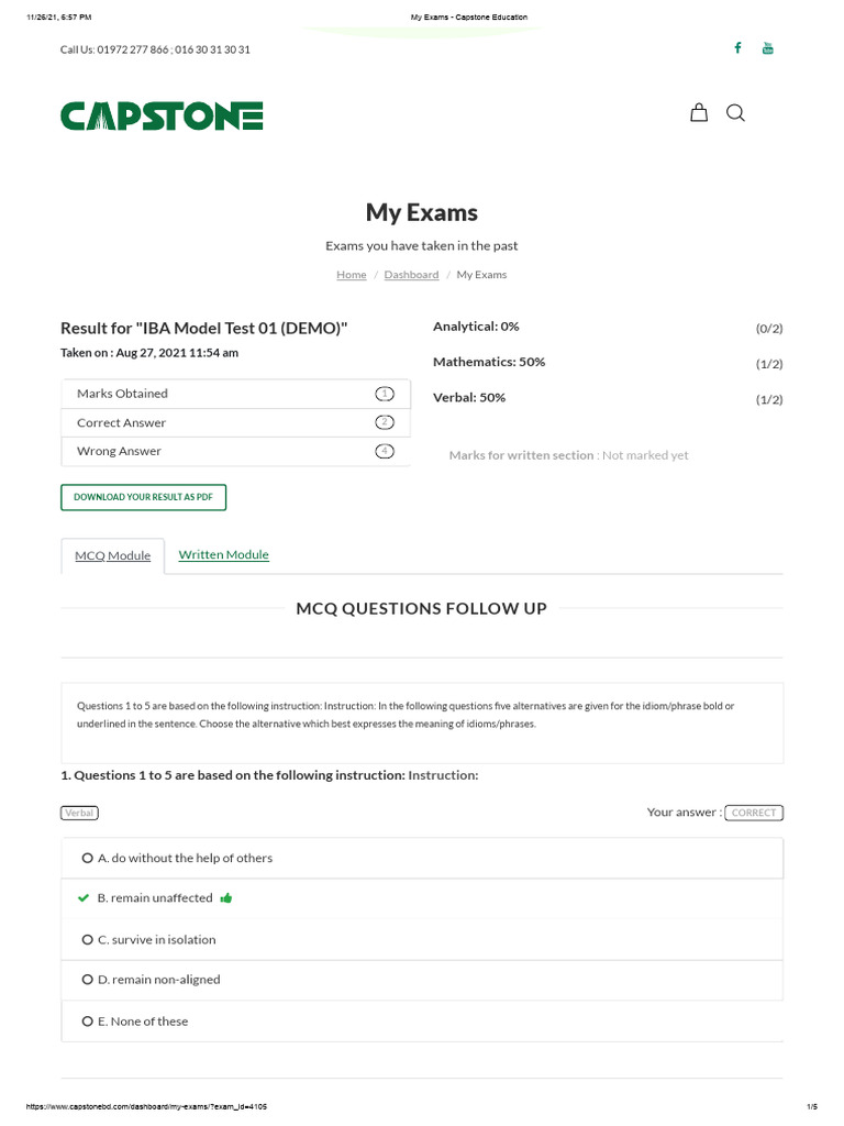 My Exams - Capstone Education2 | PDF | Multiple Choice | Mathematics