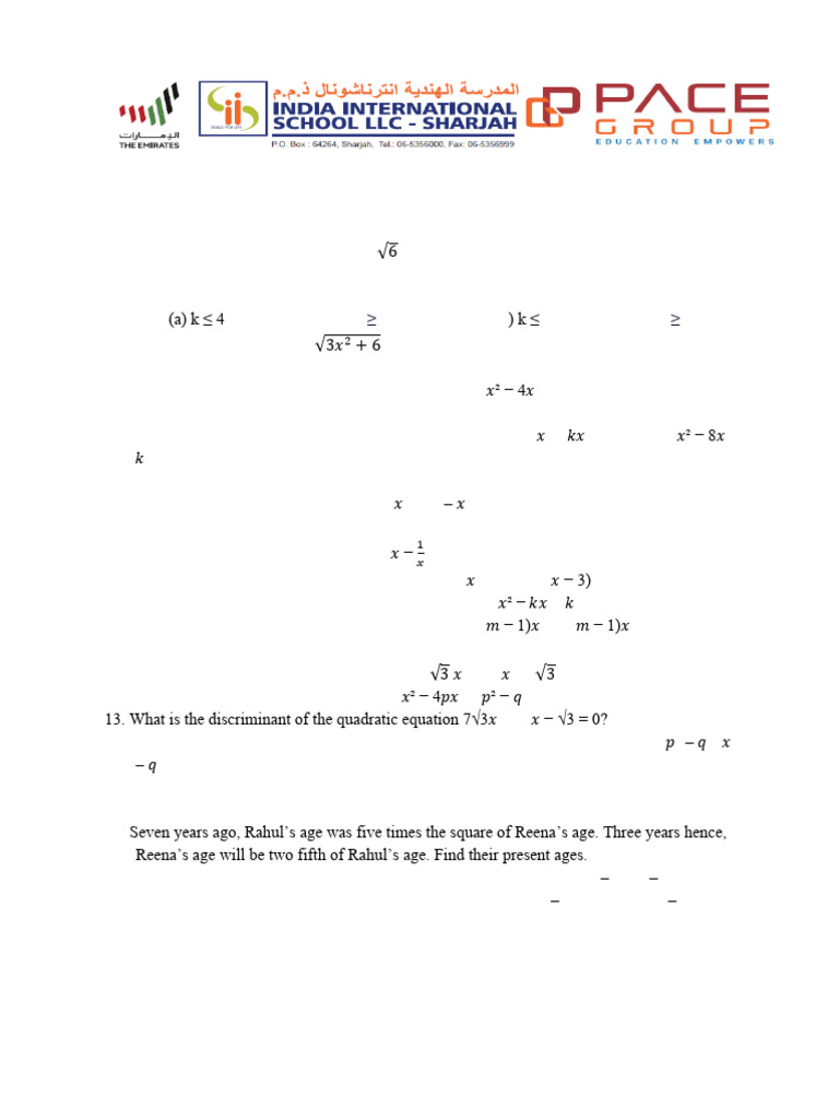 Important Quadratic Equations for Grade 10 | PDF | Equations | Zero Of ...