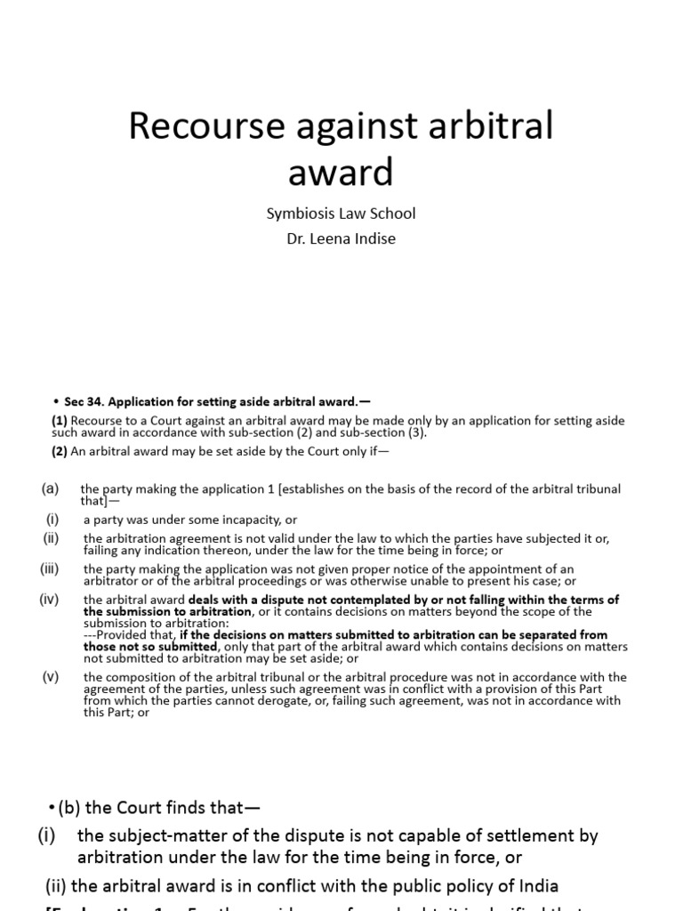 Recourse Against Arbitral Award | PDF | Arbitration | Arbitral Tribunal