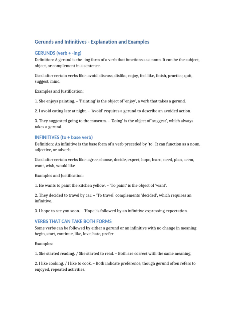 Gerunds and Infinitives Explained | PDF