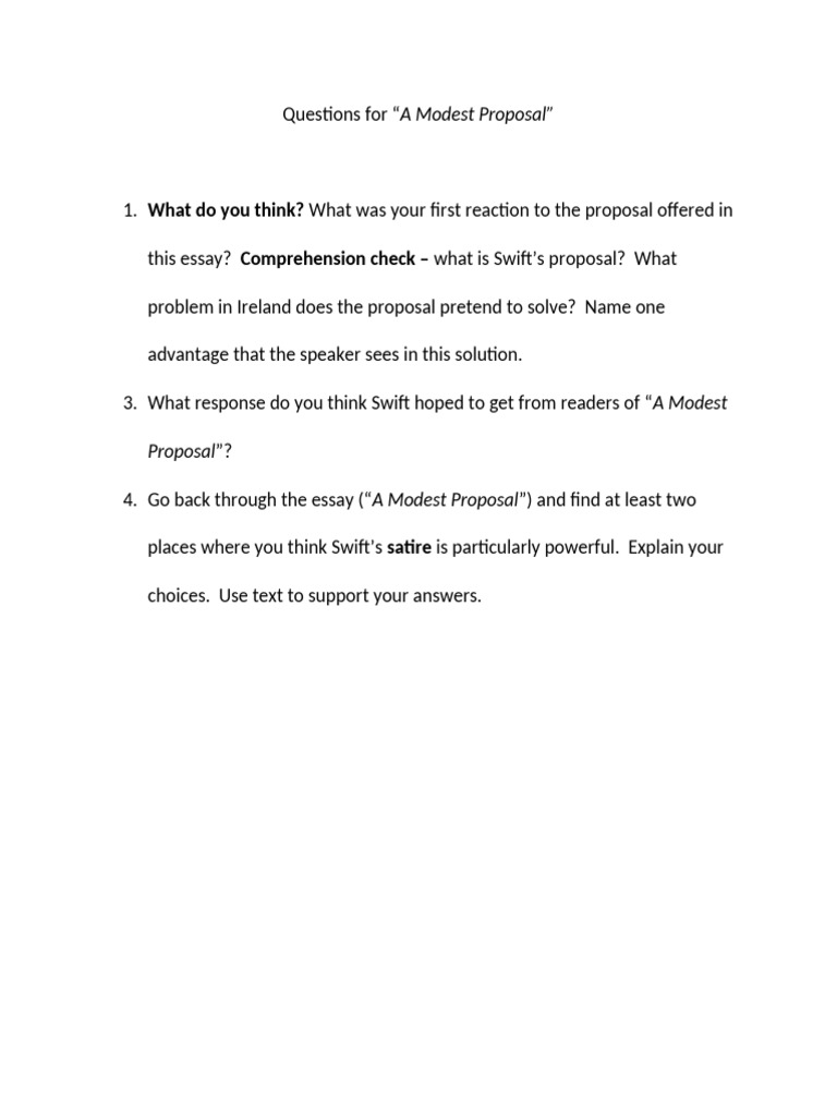 Questions For A Modest Proposal | PDF