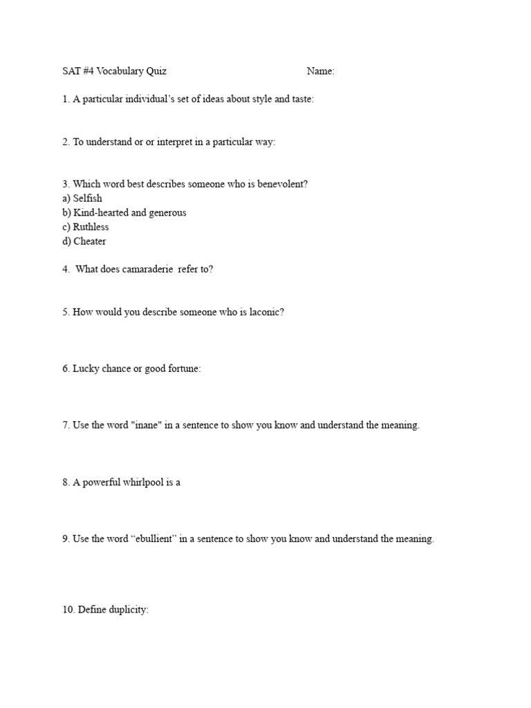 SAT #4 Vocabulary Quiz 5 | PDF