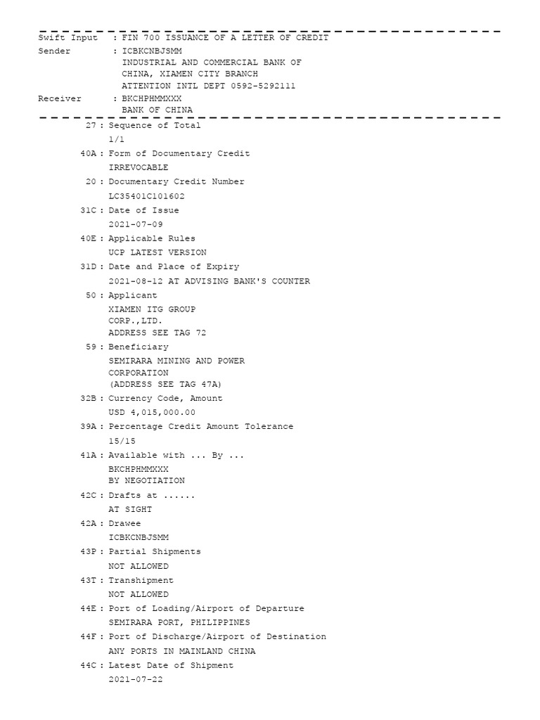 Swift LC-LC35401C101602 | PDF | Cargo