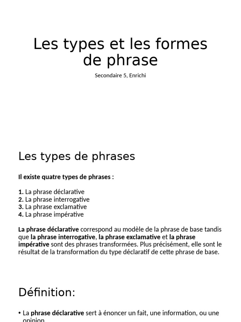 Types et formes de phrases en français | PDF | Phrase | Typologie ...