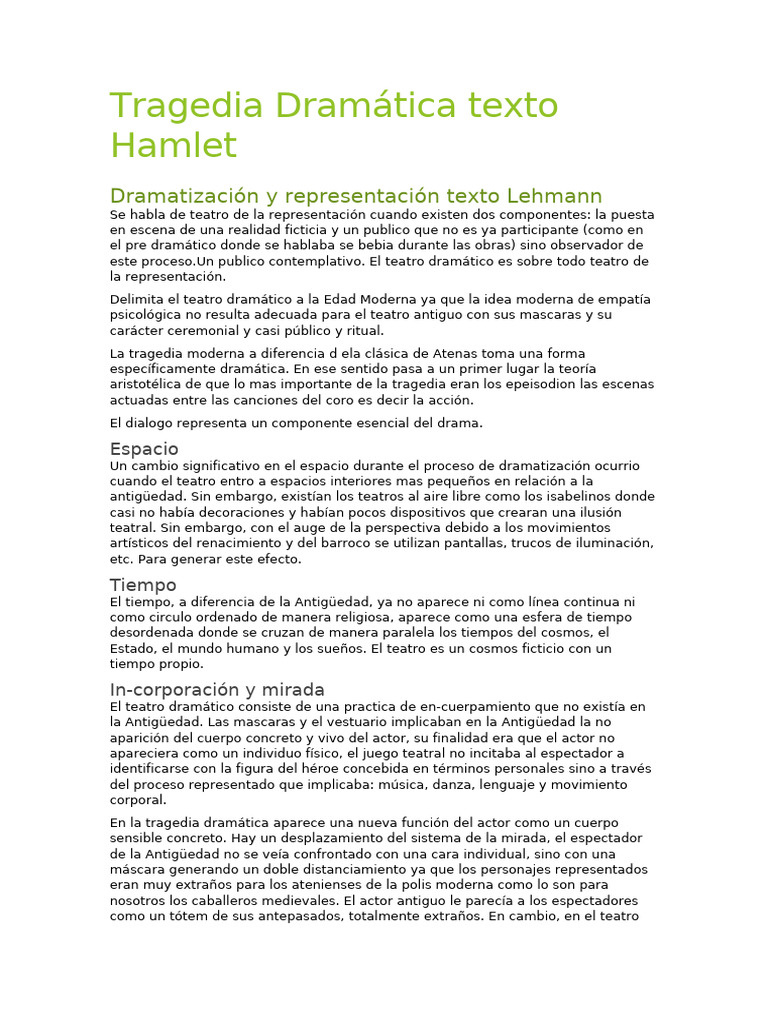 Tragedia Dramática Texto Hamlet | PDF | Teatro | Aldea
