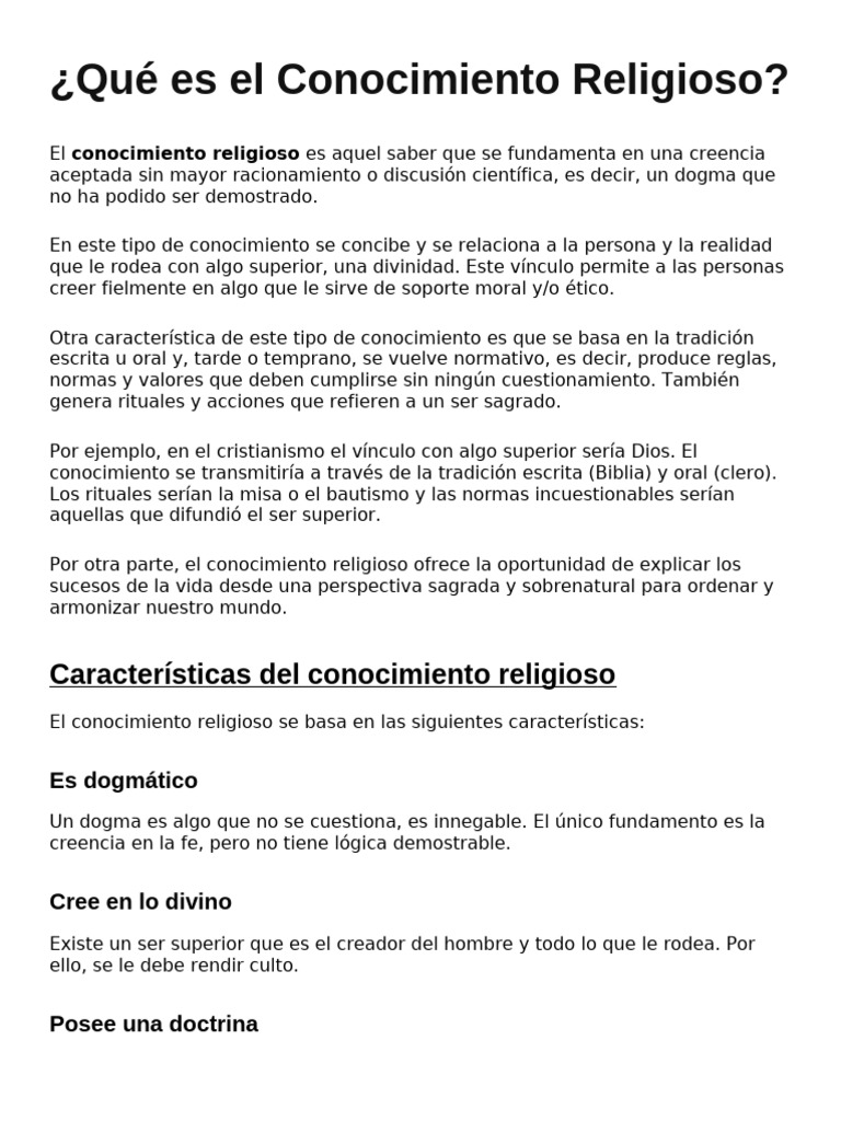 Definición de Conocimiento Religioso | PDF | Conocimiento | Dogma