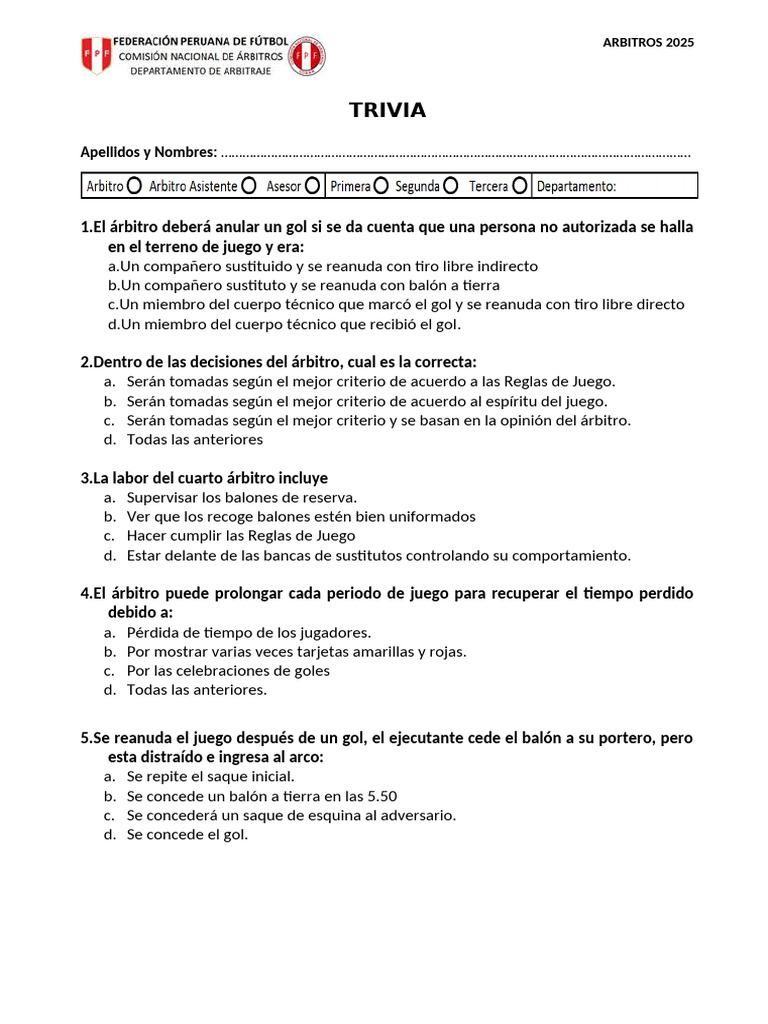 Examen TRIVIA | PDF | Deportes atléticos | Deportes